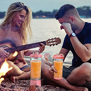 Fsinnsuzi Portable Blender, Personal Size Blender for Shakes and Smoothies with 6 Blades, 20 Oz Mini Blender Cup with Travel Lid and USB Rechargeable for Office, Gym, Kitchen (Pink)