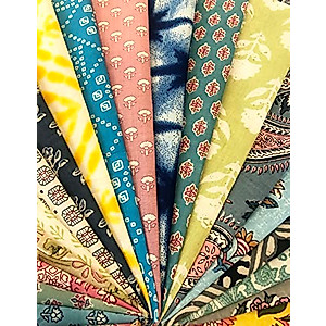 Craftbot 100% Cotton Lightweight Thin & Soft Indian Block Print Fabric Squares -50pc- 8x8" for Craft