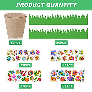 Gueevin 50 Pack Garden Paper Pot Craft Kit Flower Plant Spring Craft Including Peat Plant Pots Adhesive Foam Stickers Pot Stickers EVA Grass for Kids DIY Craft Flower Planting Growing