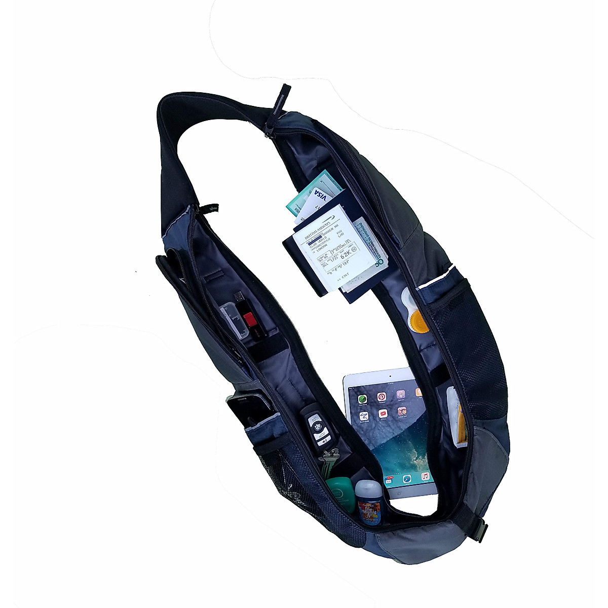 Paqlite CrossTab - TABLET Hands-Free Ultra-Light Personal Pack Carryall CrossBody Shoulder bag - Navy Blue - X-Large