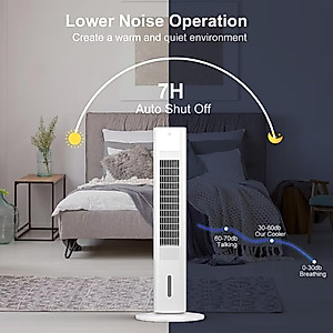 Windowless Portable Air Conditioner Ac Units with Remote, Evaporative humidifier Air Tower Cooling Fan, Small Indoor Outdoor Oscillating Swamp Cooler 7H Timer, Large White