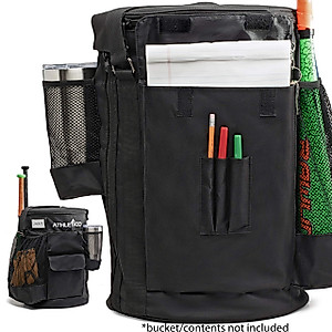 Athletico Baseball Bucket Cover Organizer - Baseball Bucket Bag With Padded Seat (Black)