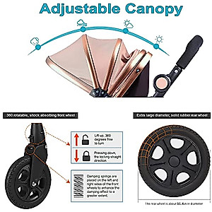 Cynebaby Baby Stroller, Convertible Bassinet Stroller for Newborn Infant Lightweight Pram Strollers with Snack Tray… (Gold)