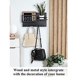 WYTAOHZL Key Holder for Wall Mail Organizer Shelf 4 Double Key Hooks Decorative Black Key and Mail Rack Mail Key Holder for Wall Metal Home Stylish Design 14.6"x8.7"x2.6"