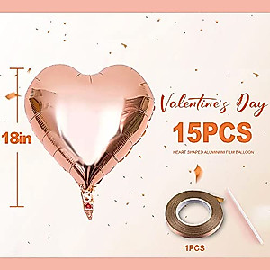 Heart Shaped Foil Balloons for Valentines Day Party Decorations - Pack of 15 -Foil Valentines Day Balloons for Romantic Decorations Special Night (rose gold)