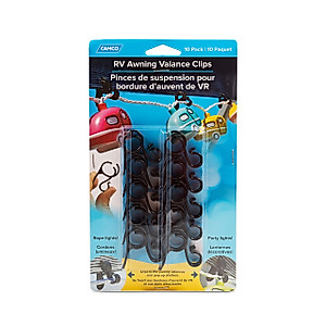Camco RV Awning Valance Clips - Easily Hang Rope or Party Lights from Your RV's Awning Valance or Pop-Up Shelter - includes a Pack of (10) Clips (42709)