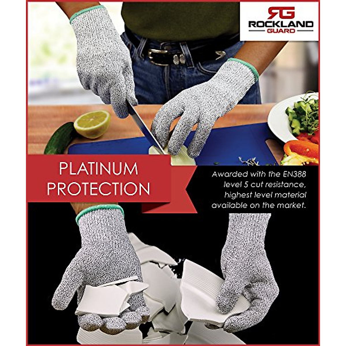 Rockland Guard Oyster Shucking Set- High Performance Level 5 Protection Food Grade Cut Resistant Gloves with 3.5’’ Stainless steel Oyster Knife, perfect set for shucking oysters