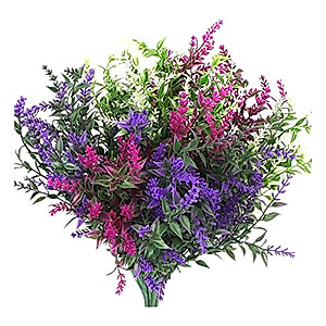 FYY Artificial Lavender Flowers Outdoor Plants (12 Bundles) Outdoor Artificial Plants UV Resistant - Plastic Flowers Lavender Spring Fake Flowers - Floral Arrangement for Porch Window Box Decor
