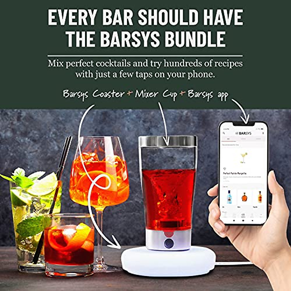 Barsys Smart Coaster Cocktail Machine - Automated Cocktail Maker for a Home Bar - Barsys Coaster + APP for at Home Cocktails – Simple Design, Easy to Clean (Coaster + Cocktail Mixer Cup)