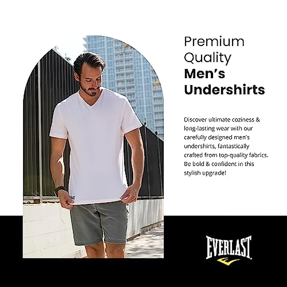 Everlast 6-Pack Men's Essential V-Neck Undershirts – Breathable, Tagless, Cotton Mens T Shirt – T Shirts for Men Pack (L, White)