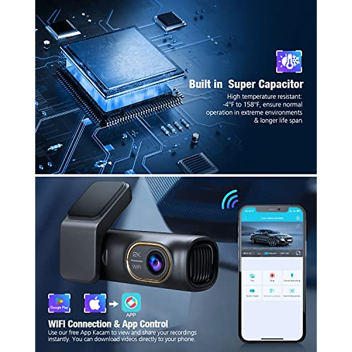 OMBAR Dash Cam 2K Built-in WiFi Car Camera, Dash Camera for Cars with Free 32G SD Card, Front Dashcam, Dash Camera Night Vision, Loop Recording, G-Sensor, 24 Hours Parking Monitor, APP, 150°Wide Angle