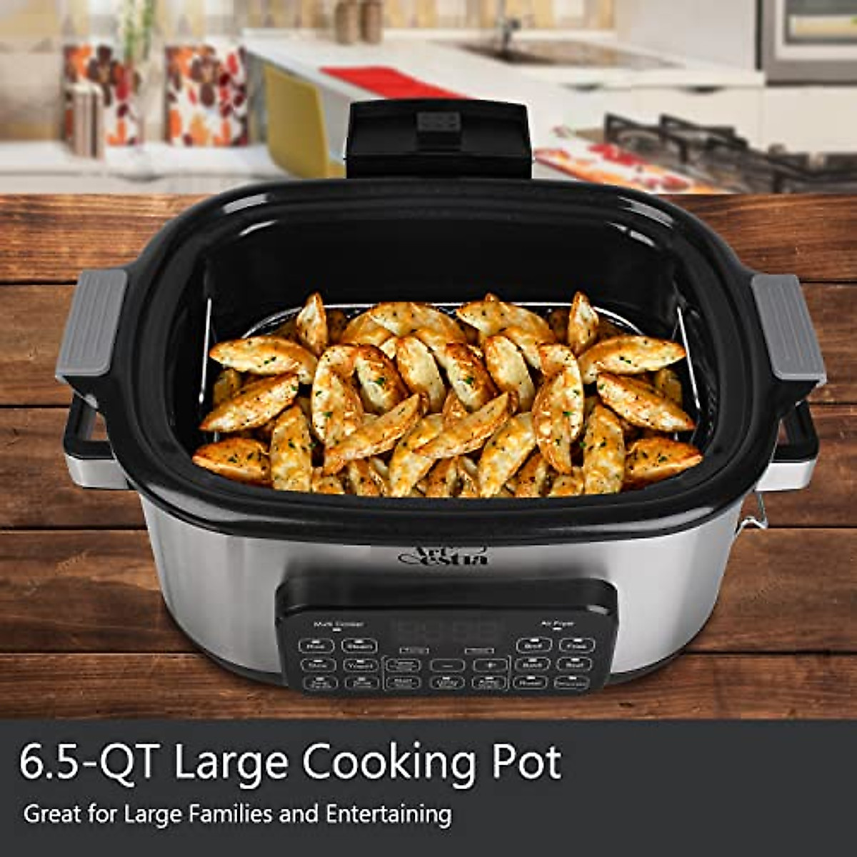 Artestia 12-in-1 Multi Cooker with Air Fry, Sous Vide, Rice, Sauté, Slow Cook, Steam, Roast, & Grill - Removable 6.5 QT Cooking Bowl, 12 Pre-Set Programs, Stainless Steel