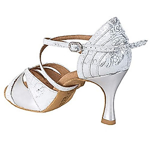Rummos Womens Dance Shoes Elite Paloma 084/009 - Leather White/Silver - Regular Fitting - 2.25" 60R Flare Heel - Size: EUR 38,5