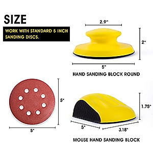 S SATC Sanding Blocks 5 Inch Hook and Loop Sanding Block 2 PCS Round and Mouse Hand Sanding Block for Wood Furniture Restoration Home Arts and Crafts