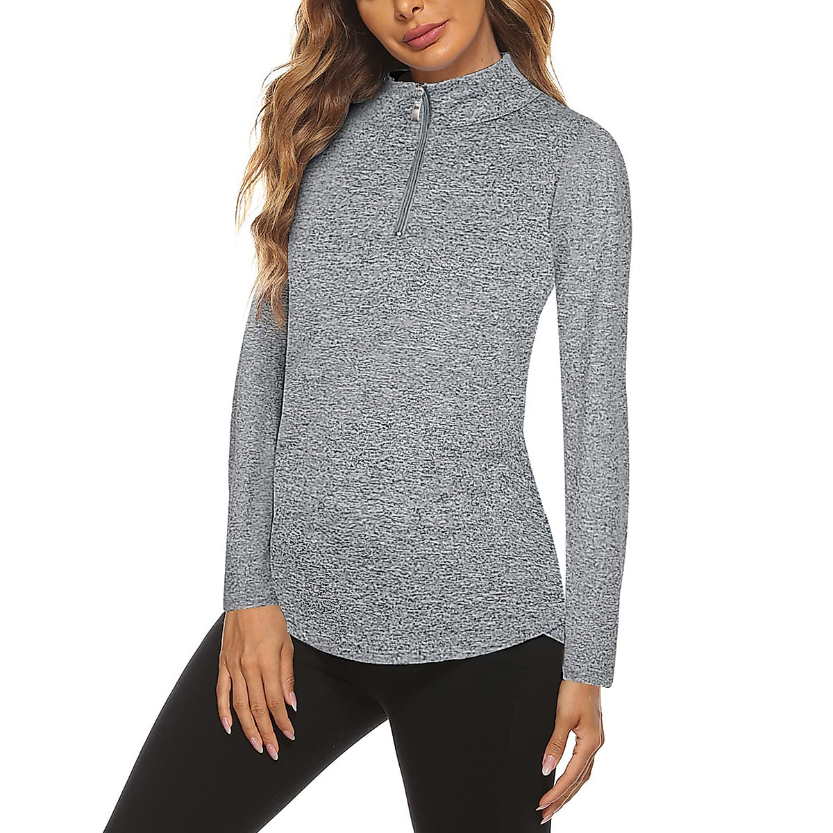 Koscacy V Neck Top Women, Golf Tennis Shirt Breathable Zipper Running Workout Outdoor Tops Yoga Biking Daily Casual Wear Aline Soft Shirts Light Grey XX-Large