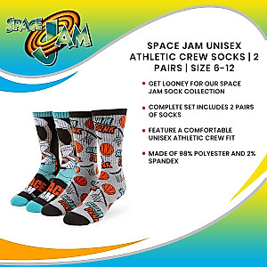 Hypnotic Socks Space Jam Unisex Athletic Crew Socks | 2 Pairs | Size 6-12,Orange