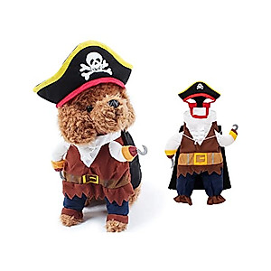 Funny Cat Dog Halloween Pirate Costumes- Caribbean Style Pet Cat Dog Halloween Dressing up Cosplay Party Costume (Brown,Small)