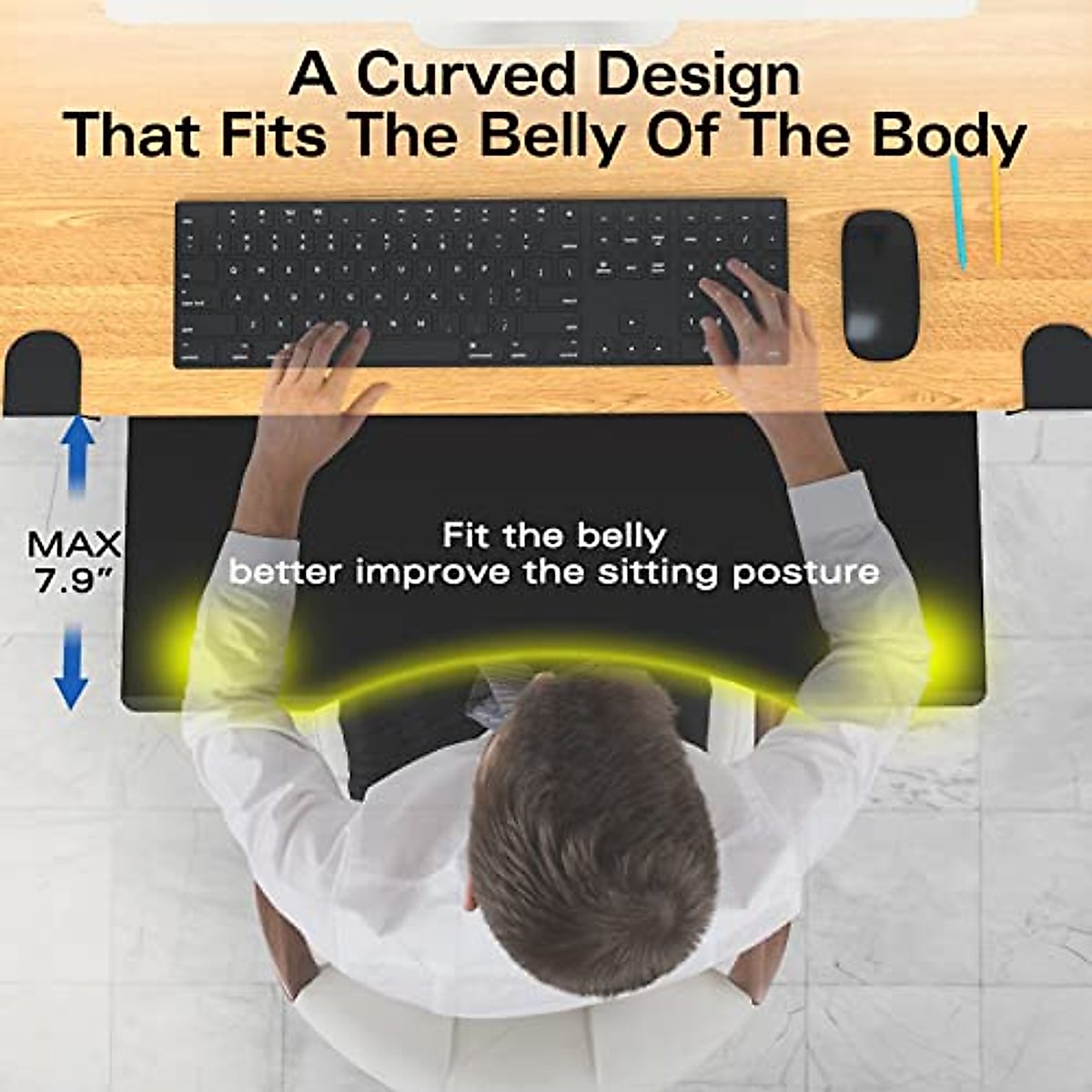 Ergonomic Under Desk Keyboard Tray with Curved Design, C-Clamp Mount, Smooth Sliding Rails, and Durable Steel Construction for Comfortable and Efficient Workstation