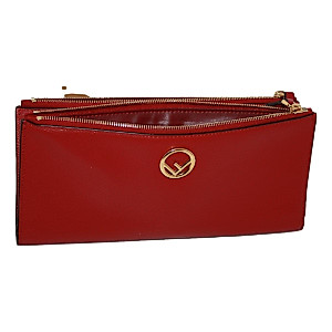 FENDI F is Red Calf Leather Double Zip Long Wallet 8M0405