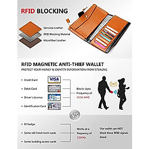 Demon&Hunter Women's RFID Blocking Large Capacity Luxury Wax Genuine Leather Purse Wallet DZA2083 (One Size, Orange)