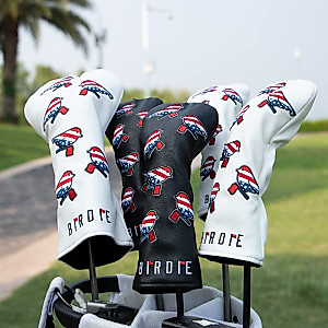 Golf Wood Head Covers Driver Cover 3 Wood Headcover Hybrid Head Covers Embroidery White USA American Flag Birdie Design Golf Club Headcovers Leather Hand-Made Wood Head Cover for All Golf Wood Clubs