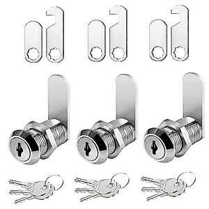 Cabinet Cam Lock Keyed Alike, 1-1/8" with Keys, Replacement Secure Drawer RV Camper Storage Lock for Cylinder Tool Box Mailbox Truck Vending Machine File, Zinc Alloy Chrome Finish (3Pack)