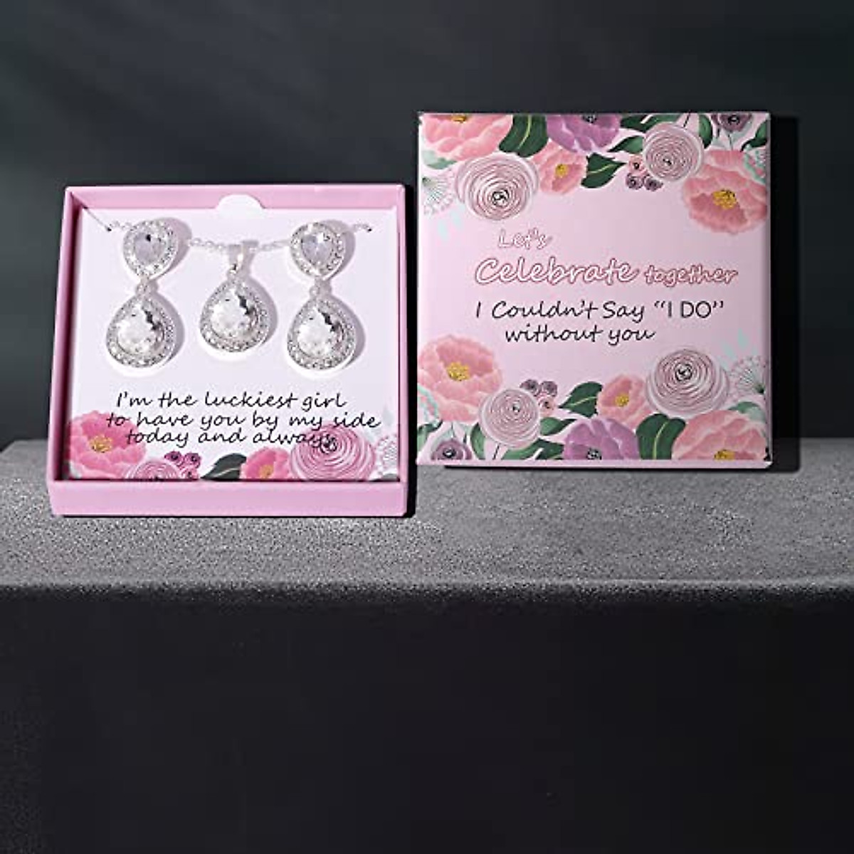 uqvn Bridesmaid Jewelry Set for Wedding of 4, Silver Bridesmaid Necklace Earrings, Gifts for Birdesmaid