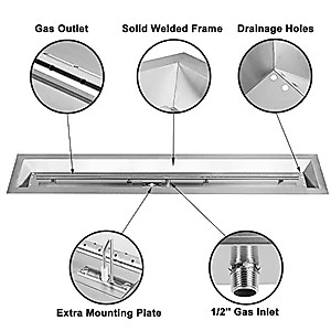 GASPRO 48 x 6 Inch Drop-in Fire Pit Pan and Burner, Natural Gas & Propane Fire Pit Insert with Linear Burner, Heavy Duty 304 Stainless Steel, Mounting Plates Included