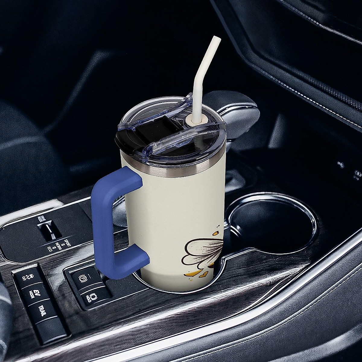 FHENMSA 40 Oz Insulated Coffee Mug Tumbler with Handle,Bee Love Honey Print Insulated Tumbler,Stainless Steel Travel Mug with Lid And Straw