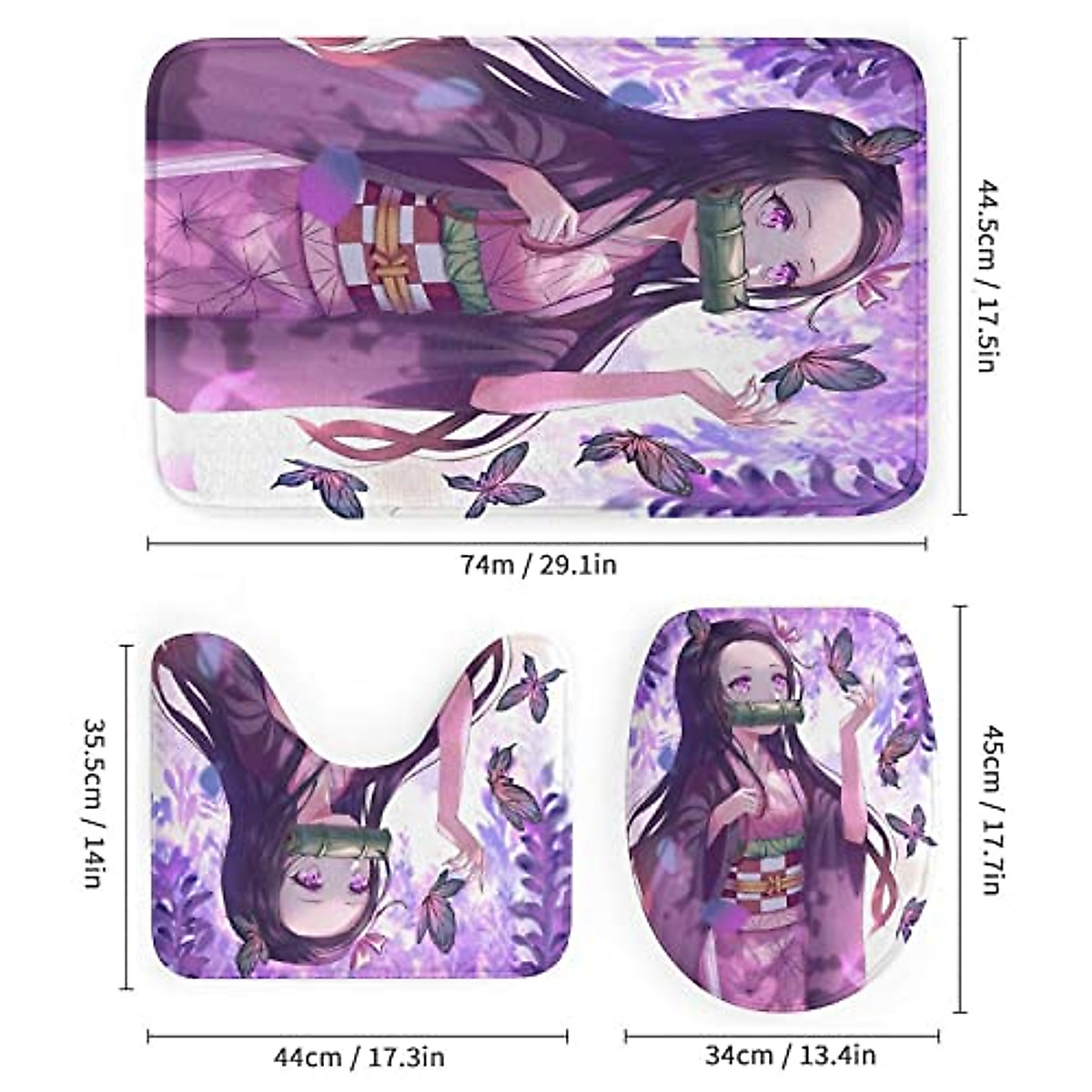 FFIS Anime 𝐃𝐞.𝐌𝐨𝐧 𝐒𝐥𝐚.𝐘𝐞𝐫 𝐍𝐞𝐳𝐮.𝐊𝐨 Bathroom Shower Curtain Set, 4 Piece Bathroom with Waterproof Shower Curtain and Non Slip Shower Mat & Toilet Lid Cover Mat U Carpet