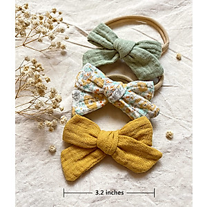 Cherssy Baby Muslin Hair Bows and Headbands, 10pcs Soft Nylon Hairbands for Newborn, Infants, Toddlers