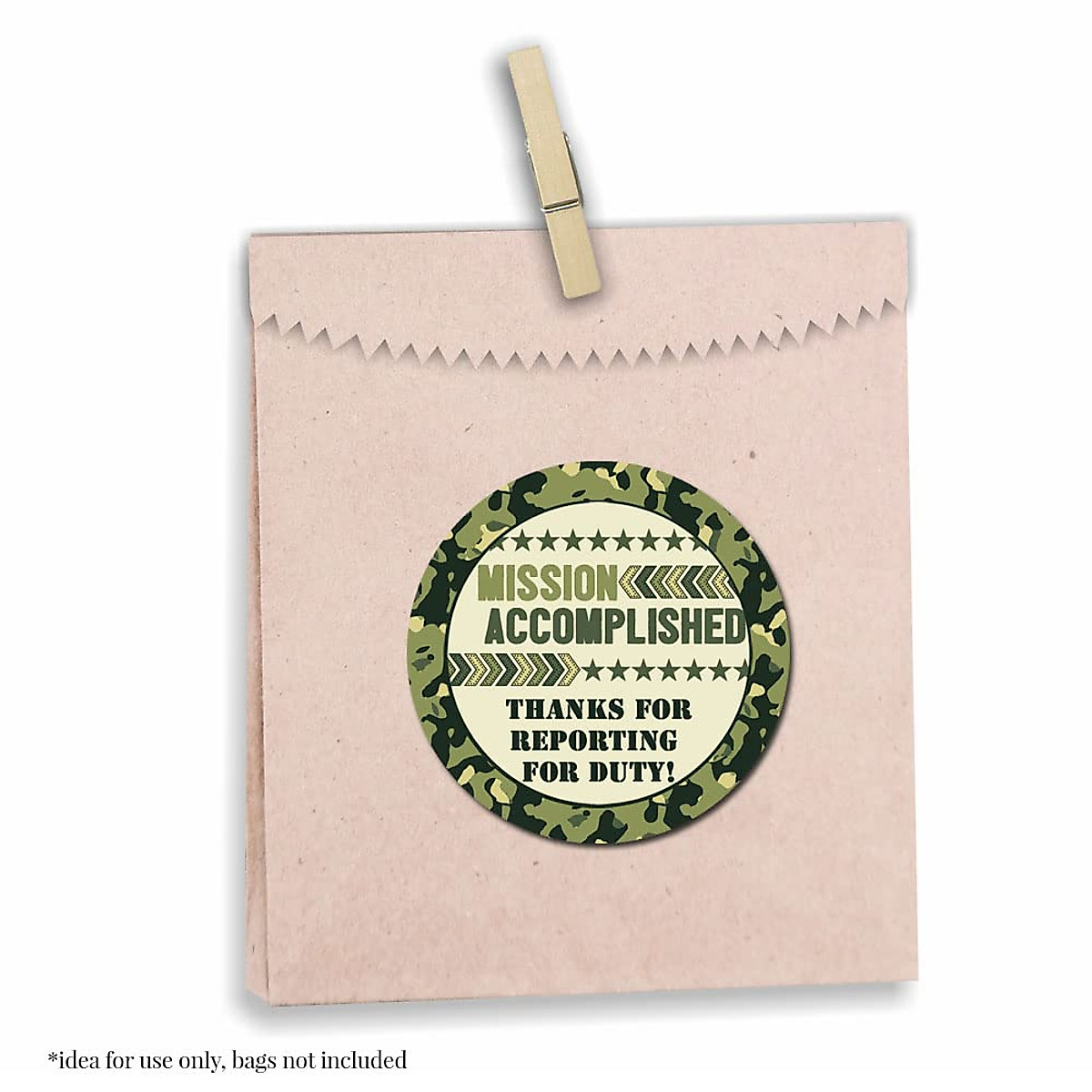 Ten Hut! Army Camouflage Birthday Thank You Sticker Labels for Kids, 40 2" Party Circle Stickers by AmandaCreation, Great for Party Favors, Envelope Seals & Goodie Bags