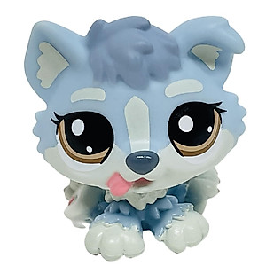 NOVIIML Old LPS Toy Blue White Husky Dog Puppy Mini Pet Shop Cute Animal Action Figures Bobble Head Toy Gift for Kids Boy Girl