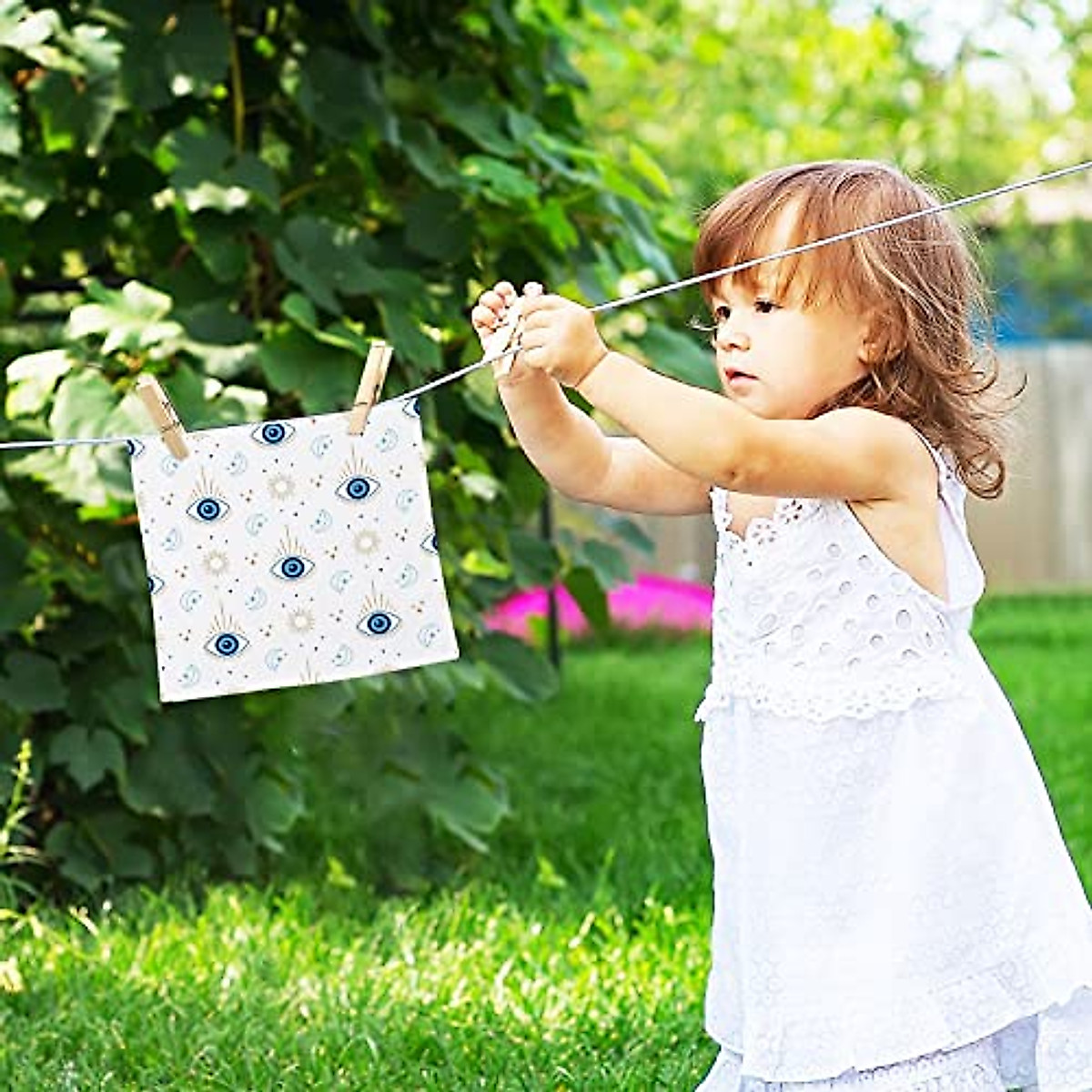 Magic Evil Eye Washcloth 12x12in Set, 2 Pack Absorbent Cotton Towel Square Kitchen Dishes Towels, Soft Cleaning Face Hand Towel Fast Drying