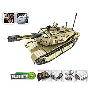 Bo Toys R/C Shooting Tank Building Bricks Radio Control Toy, 1276 Pcs Military Battle Storm of The Desert Tank Kit with USB Rechargeable Battery, Construction Build It Yourself Toys