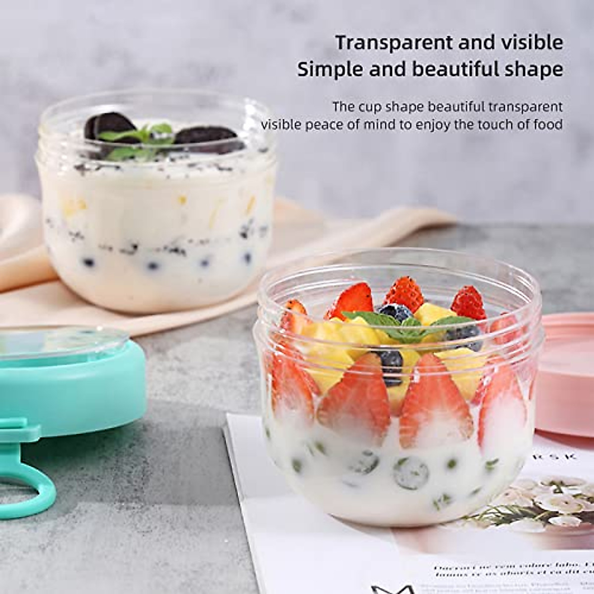 MANMAOHE 3 Pack 20 Oz Overnight Oats Containers with Lids and Spoons Plastic Yogurt Cups Dessert Cups Reusable Snack Containers Food Storage Containers for Cereal On The Go Container