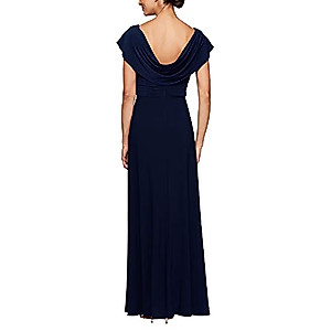 Alex Evenings Women's Long Cowl Neck A-Line Dress, Navy, 12