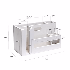 Elegant Designs HG2033-WHT Pantry Picks Farmhouse Wooden Flatware & Utensils Caddy Condiment Organizer w Cutout Handle & Compartments for Kitchen Décor Countertop Breakfast BBQ Events Picnic, Wht Wash