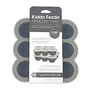 KIDDO FEEDO Multipurpose Tray for Freezing Baby Food, Herbs and Ice Cubes. Also Baking Mold for Egg Bites, Muffins and Frittatas - Free E-book by Author/Dietitian - Gray