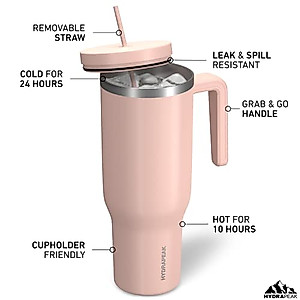 Hydrapeak Voyager 40 oz Tumbler With Handle and Straw Lid, Tumbler, 40 Oz Tumbler Handle, Tumbler Lid Straw, Tumblers, 40oz Tumbler With Handle (Peony)