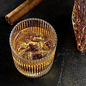 Huge Estate Premium Old Fashioned Cocktail Glasses 10 OZ with Luxury Box for Whiskey, Gin, Bourbon, and Mixed Drinks, 4 Pc. Set, Ribbed Glassware for Home Bars or Kitchens, Modern Glass Cups