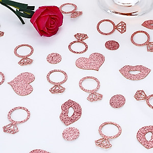 Grevosea 200Pcs Bachelorette Decorations Rose Gold Diamond Ring Confetti Engagement Party Decorations Glitter Bachelorette Rose Gold Confetti for Wedding Birthday Party Decoration