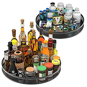2 Pack Lazy Susan Organizer, IOAIANIA Lazy Susan Turntable for Cabinet, Metal Sturdy Turntable Organizer, Spinning Spice Rack, Lazy Susan for Table, Cabinet, Pantry, Fridge, Bathroom, 12 & 10 Inch