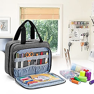 Luxja Large Sewing Organizer with 3 Inner Sections (Fold up Easily), Sewing Supply Organizer with Versatile Pockets (No Accessories Included), Gray
