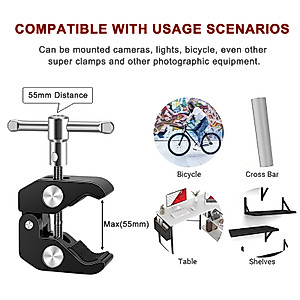 Lanxire Super Clamp Camera Mount with Double Ball Head Adapter - Compatible with Canon Nikon DSLR, Gopro, LED Lights, Ronin-M/MX, Freefly MOVI - 360° Rotation - 1/4"-20 & 3/8"-16 Threaded Holes