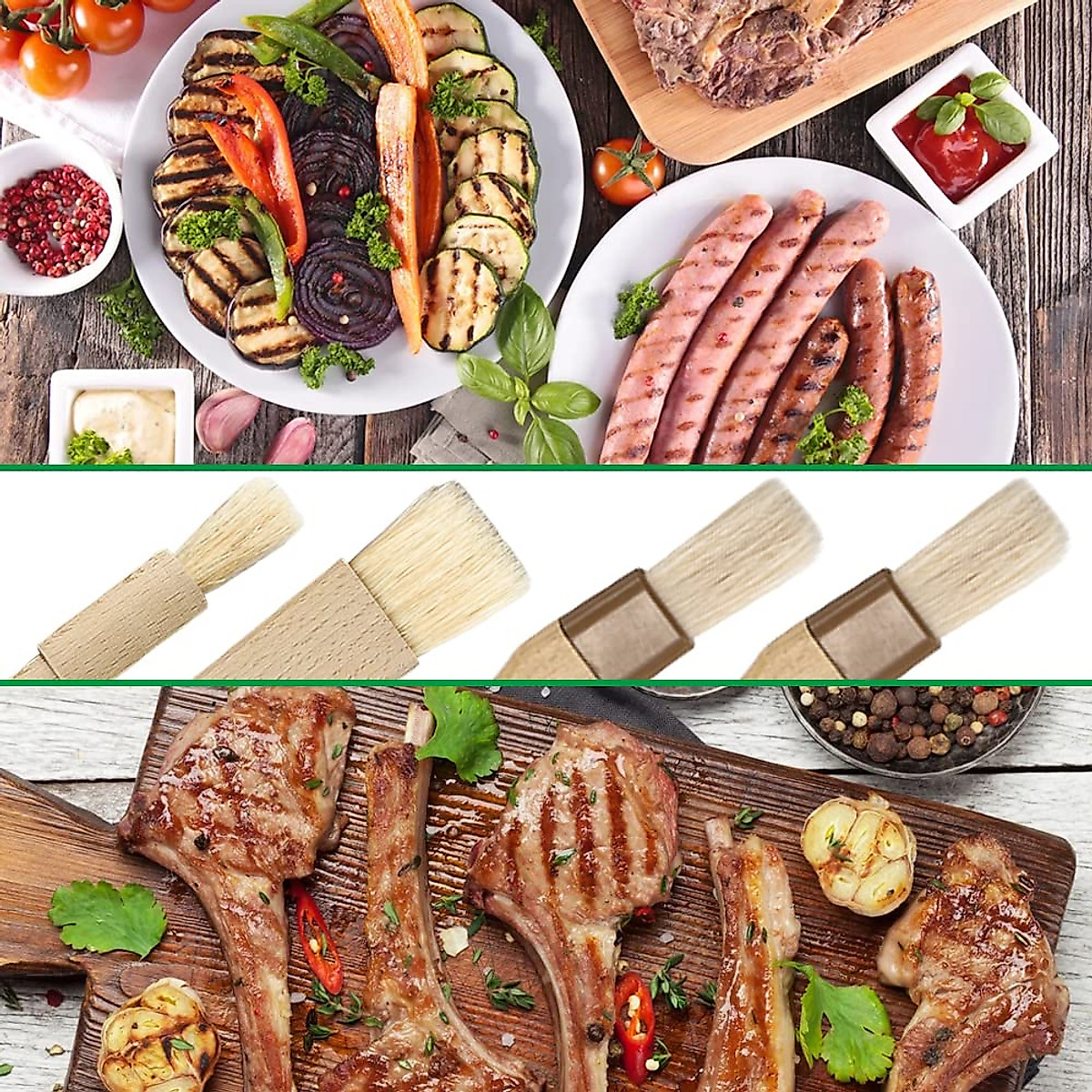 4 Pcs Pastry Brushes,DanziX Round and Flat Oil Brush with Boar Bristles Used for Cooking Baking BBQ Sauce Basting