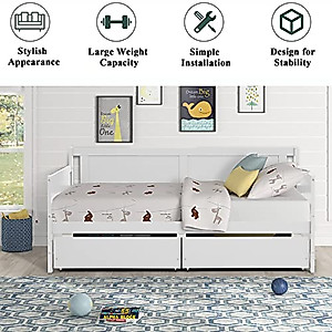 HOUAGI Daybed with 2 Storage Drawers,Twin Size Sofa Bed for Bedroom Living Room,White