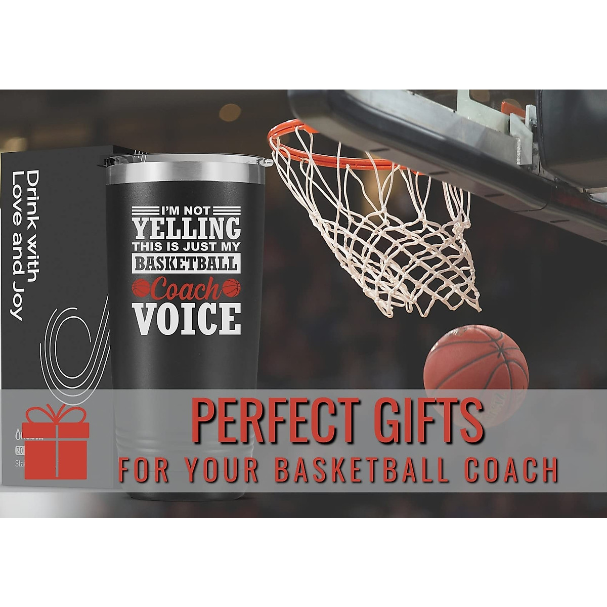 Onebttl Basketball Coach Gifts, Funny Gift Idea for Appreciation, Christmas, Birthday, 20oz Stainless Steel Insulated Travel Mug - I'm Not Yelling