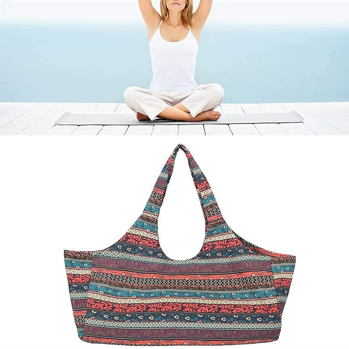 WIENCE Large Capacity Yoga Mat Bag,Yoga Mat Tote Bag Yoga Gym Bag with Side Pocket Sling Carrier Canvas Storage Bag Fits Most Size Mats, Gym Accessories Carrier,A