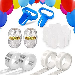 Balloon Decorating Strip Kit for Arch Garland with 32Ft Balloon Tape Strip, 2 Tying Tool, 200 Dot Glue, 20 Balloon Flower Clip, 2 Roll Ribbon (Balloon Strip Kit)